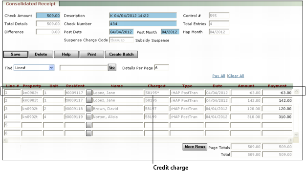 Consolidated Receipt Screen Overview