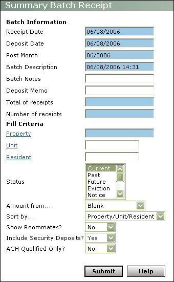 Creating Summary Receipt Batches