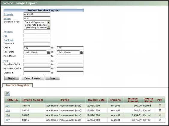 Exporting Invoice Images