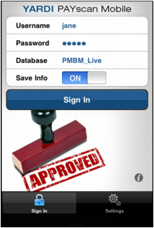 Signing in to PAYscan Mobile
